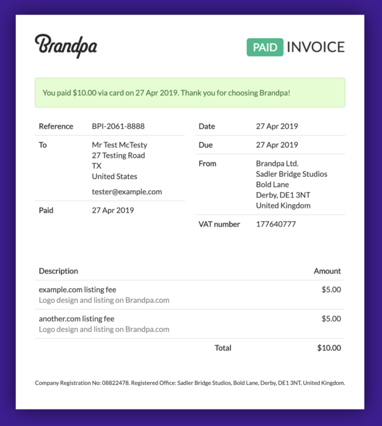 Invoices for your purchases – Brandpa – resources