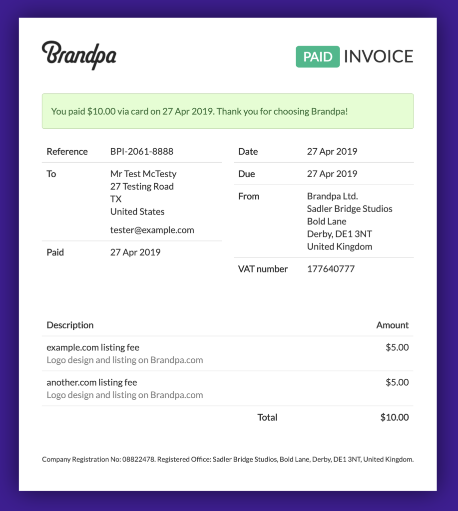 Invoices for your purchases – Brandpa – resources